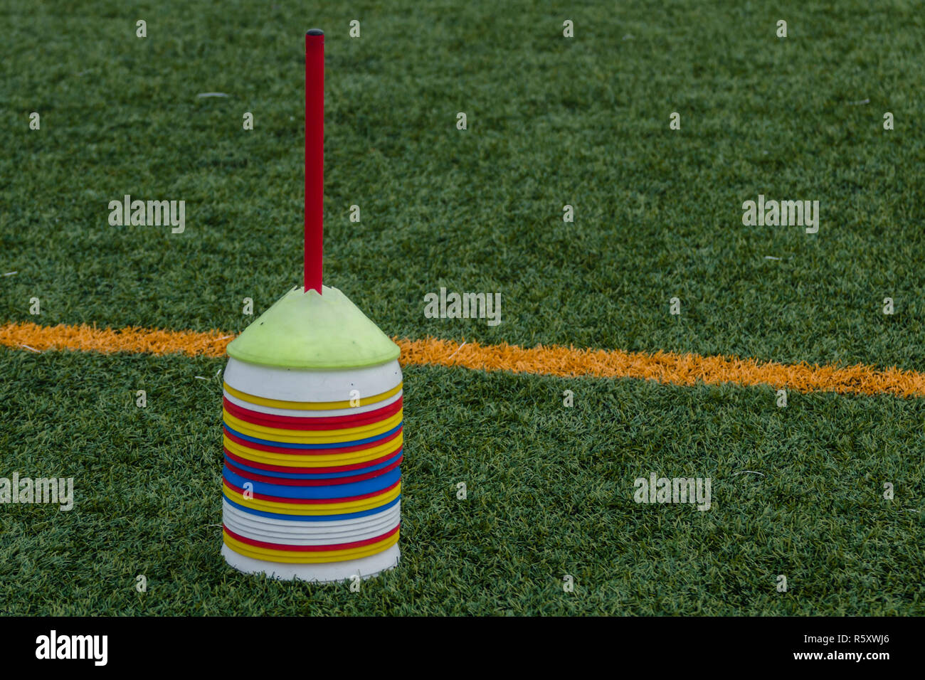 Cone Tool for Training on Artificial Grass in Soccer Academy Stock ...