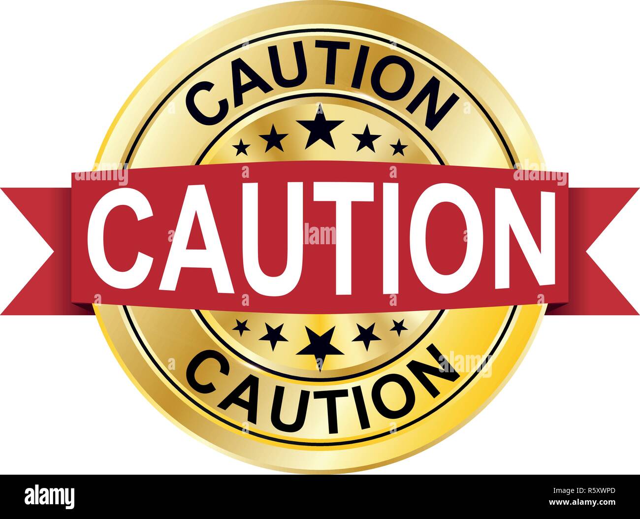 red caution round golden web coin medal badge Stock Vector Image & Art ...