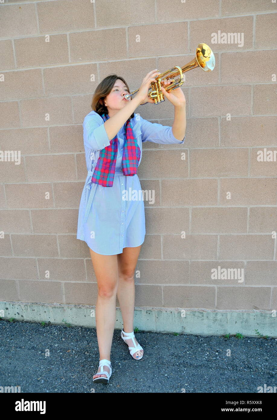 Female jazz trumpet performer Stock Photo - Alamy