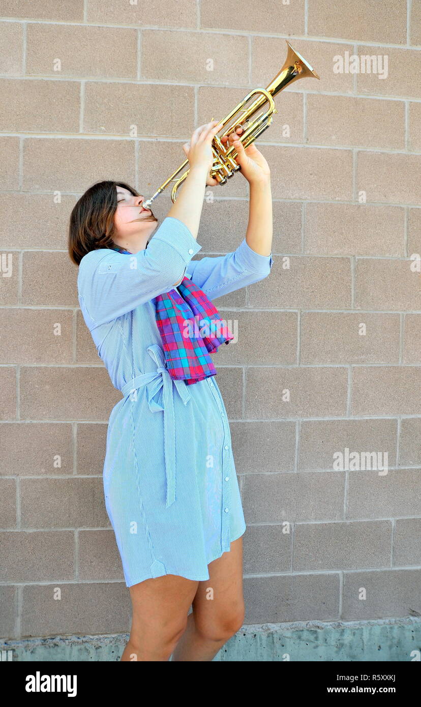 Female jazz trumpet performer Stock Photo - Alamy