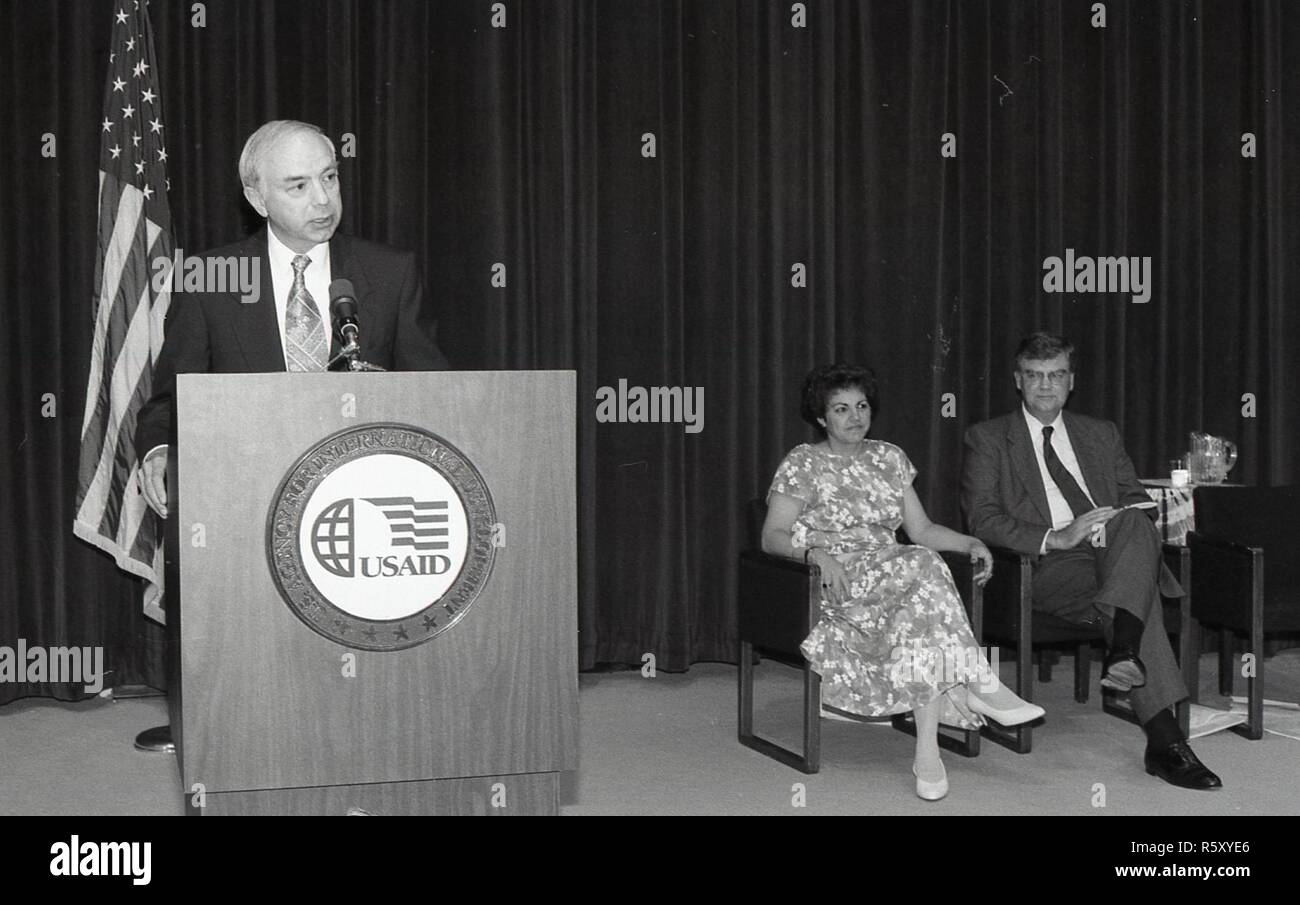 Admin. Atwood presenting general awards - Man speaking at podium Stock ...