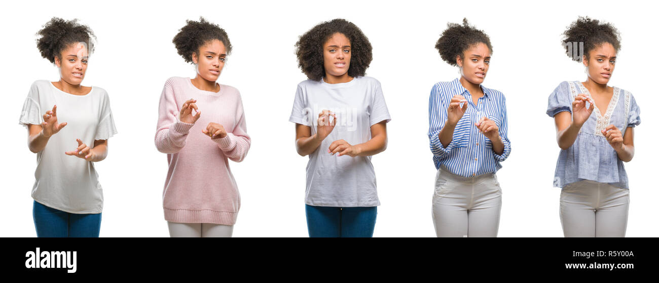 Collage of african american woman over isolated background disgusted ...