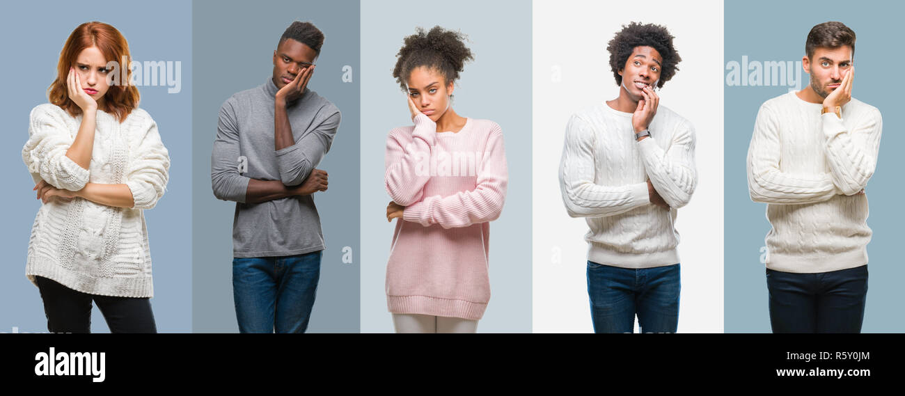 Collage of group of african american and hispanic people wearing winter ...