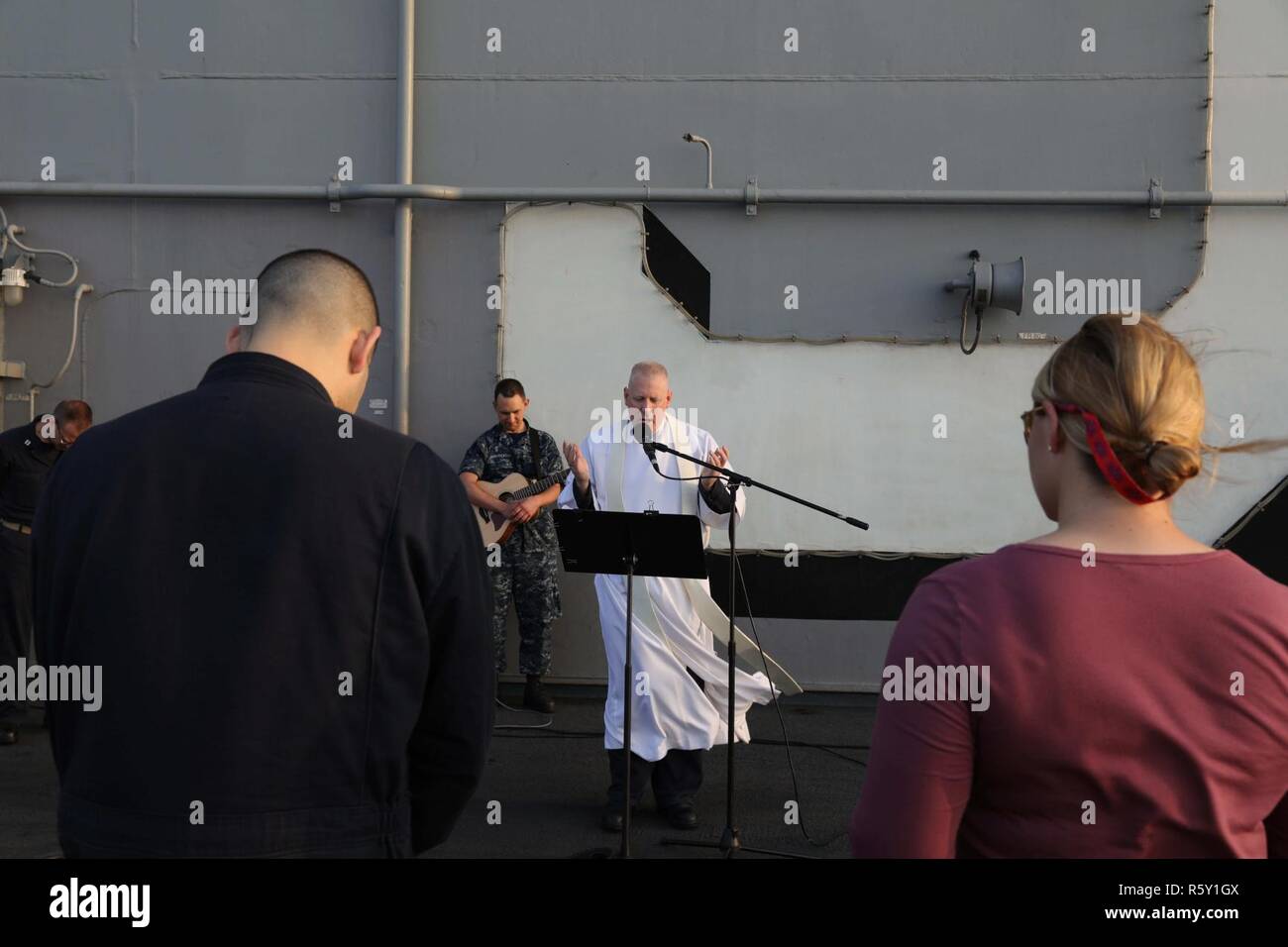 GULF OF ADEN (April 16, 2017) Chaplain, Lt. Cmdr. Jay Kersten conducts ...