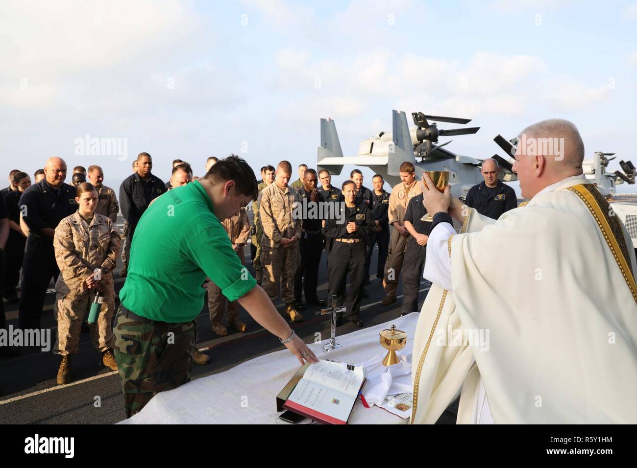 GULF OF ADEN (April 16, 2017) Chaplain, Lt. Cmdr. Jay Kersten conducts ...