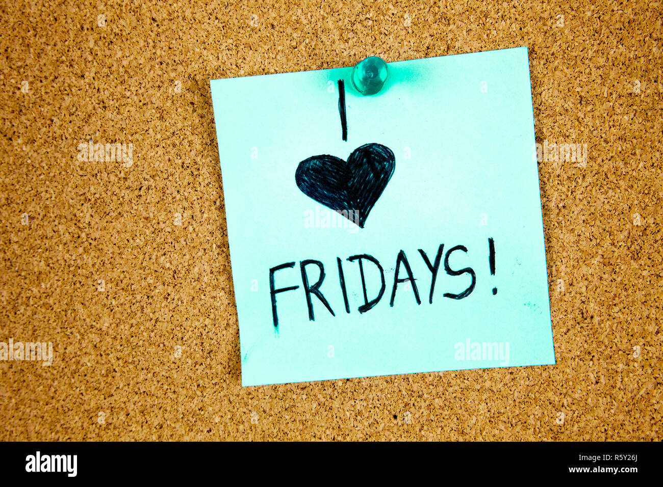 Sticky Note On Cork Board Background I love Friday Concept Stock Photo ...