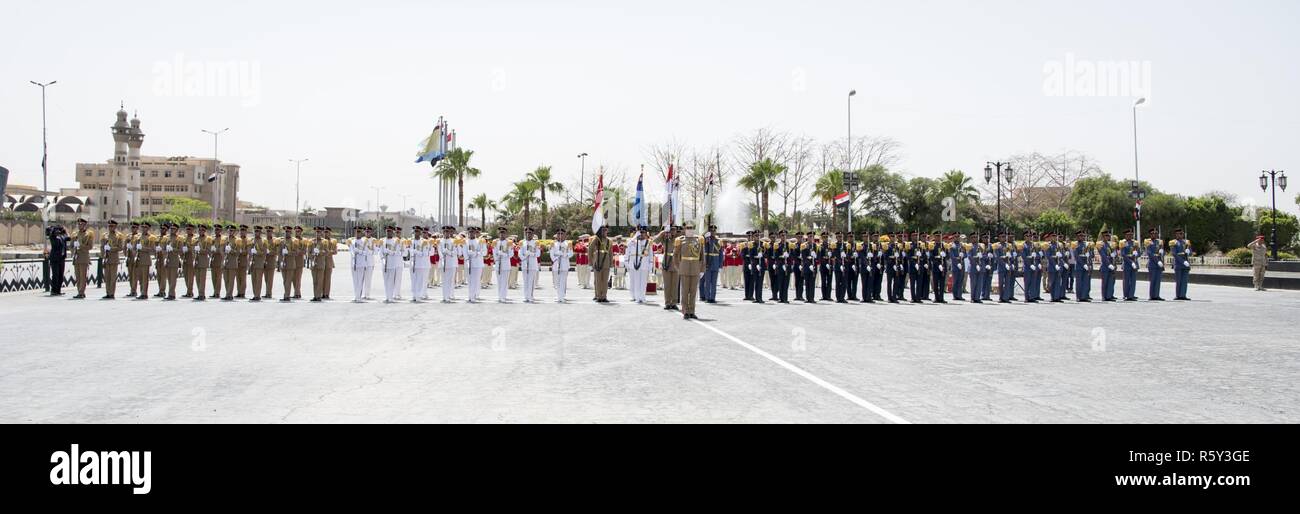 An Egyptian military formation stands by as Secretary of Defense Jim ...