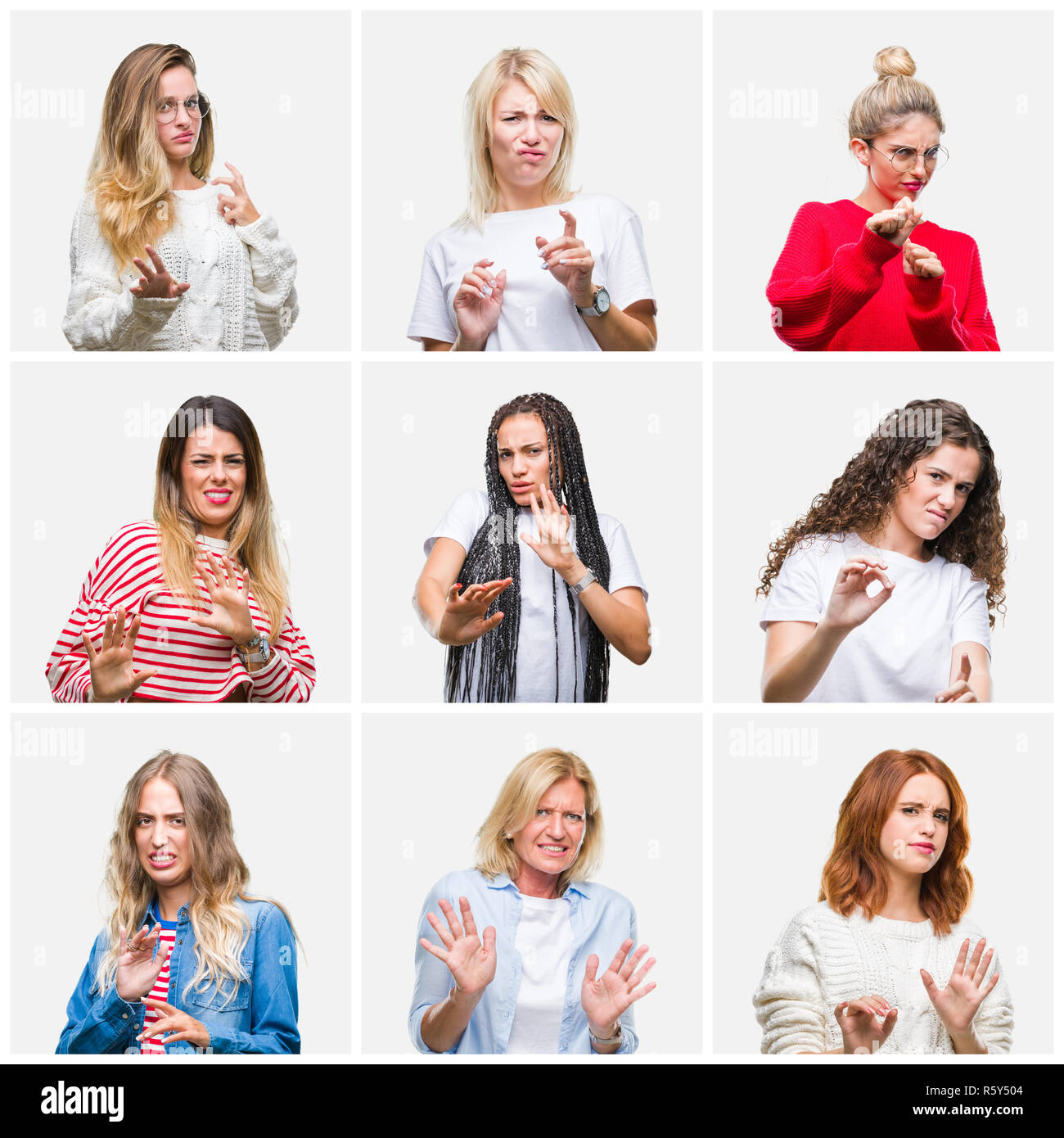 Collage of group of young and senior women over isolated background ...