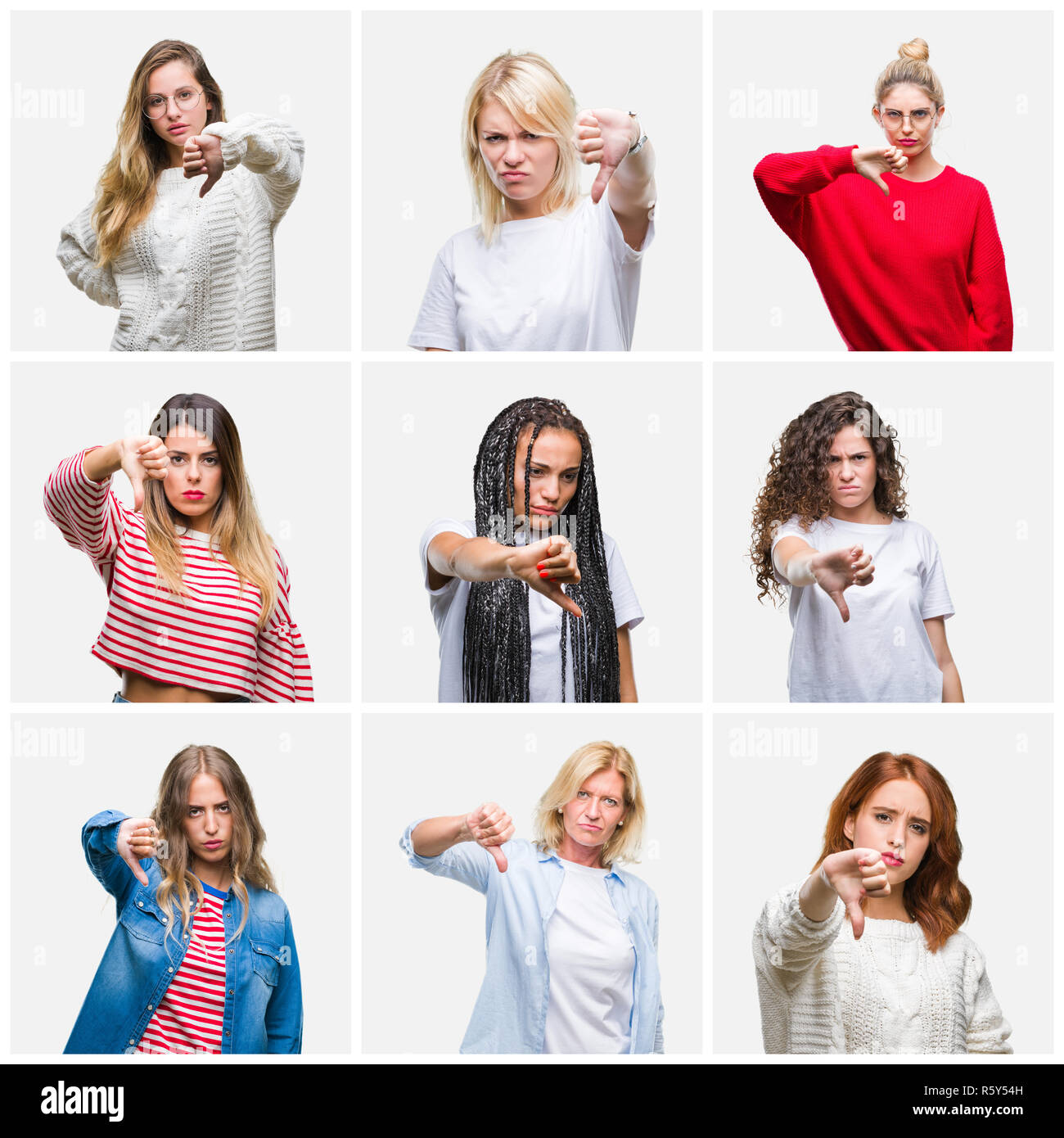 Collage of group of young and senior women over isolated background ...