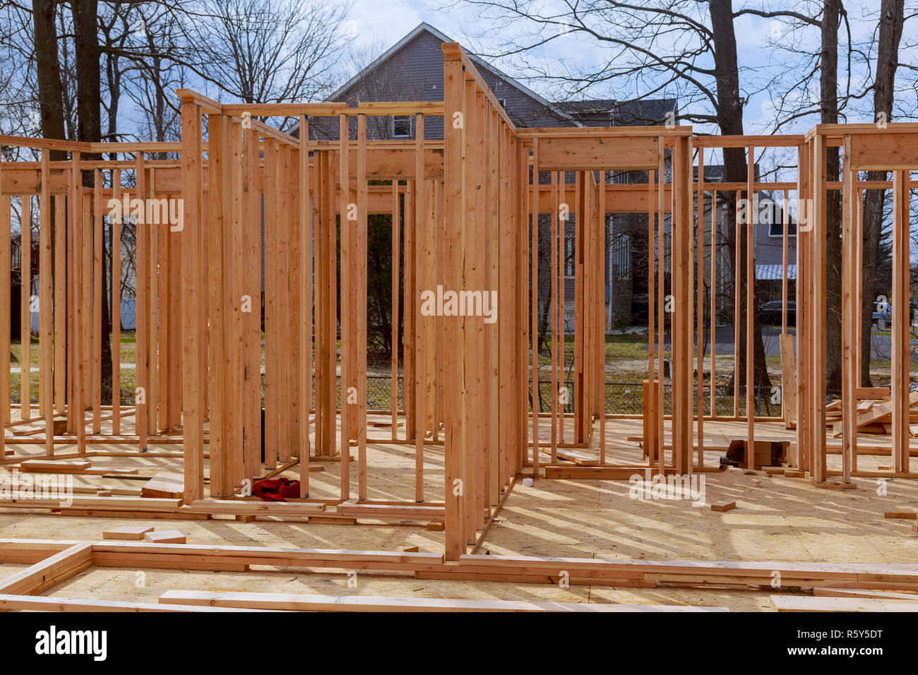 Wood Building frame at Multi-Family Housing Construction Site Stock ...