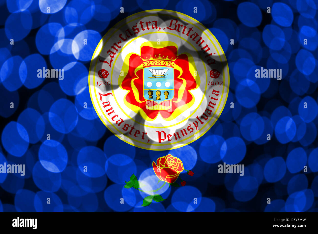 Lancaster, Pennsylvania abstract blurry bokeh flag. Christmas, New Year ...