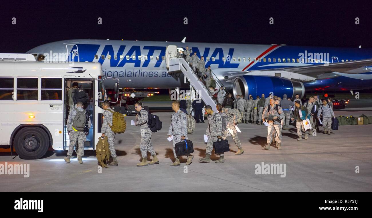 Returning airmen deplane at Mountain Home Air Force Base, Idaho, April ...