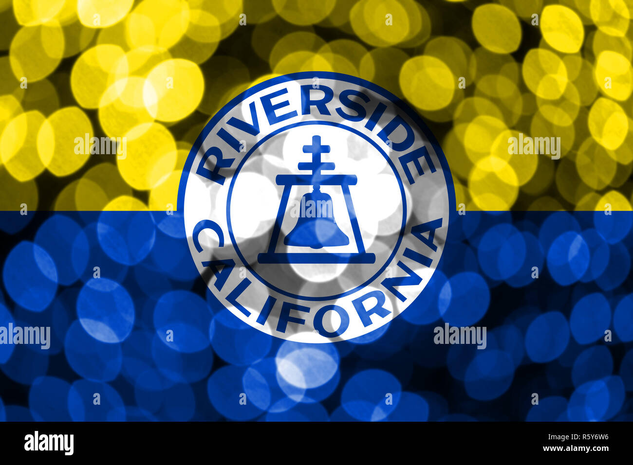 Riverside, California abstract blurry bokeh flag. Christmas, New Year ...
