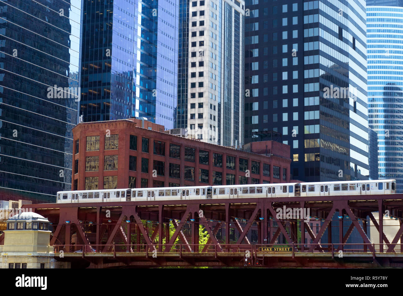 Elevated Train and Skyscrapers Stock Photo - Alamy