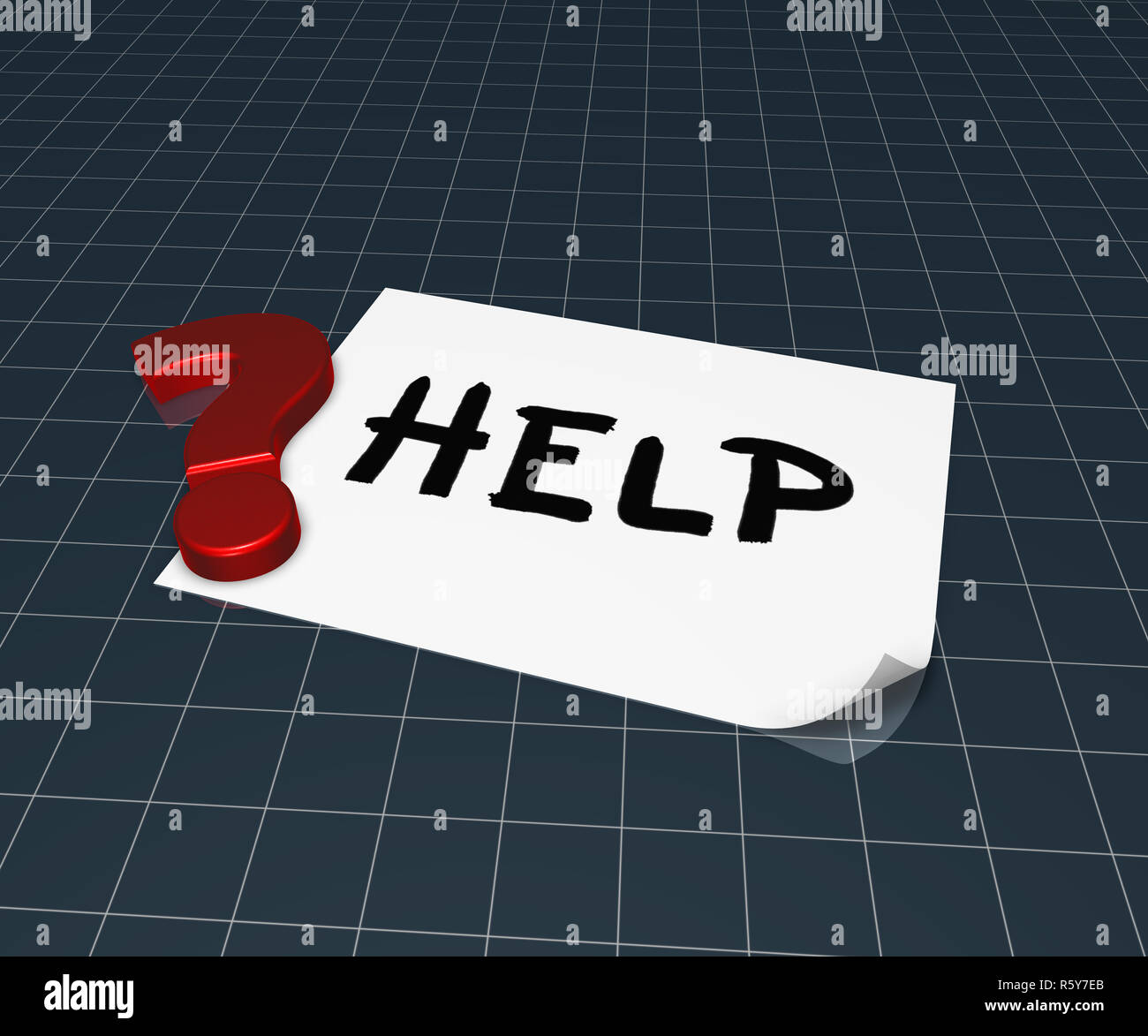 the word help on paper sheet and question mark Stock Photo - Alamy