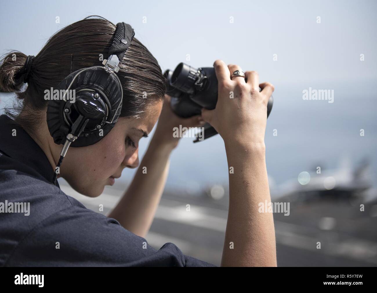 ARABIAN GULF (April 24, 2017) Seaman Stephanie Hartley stands port ...