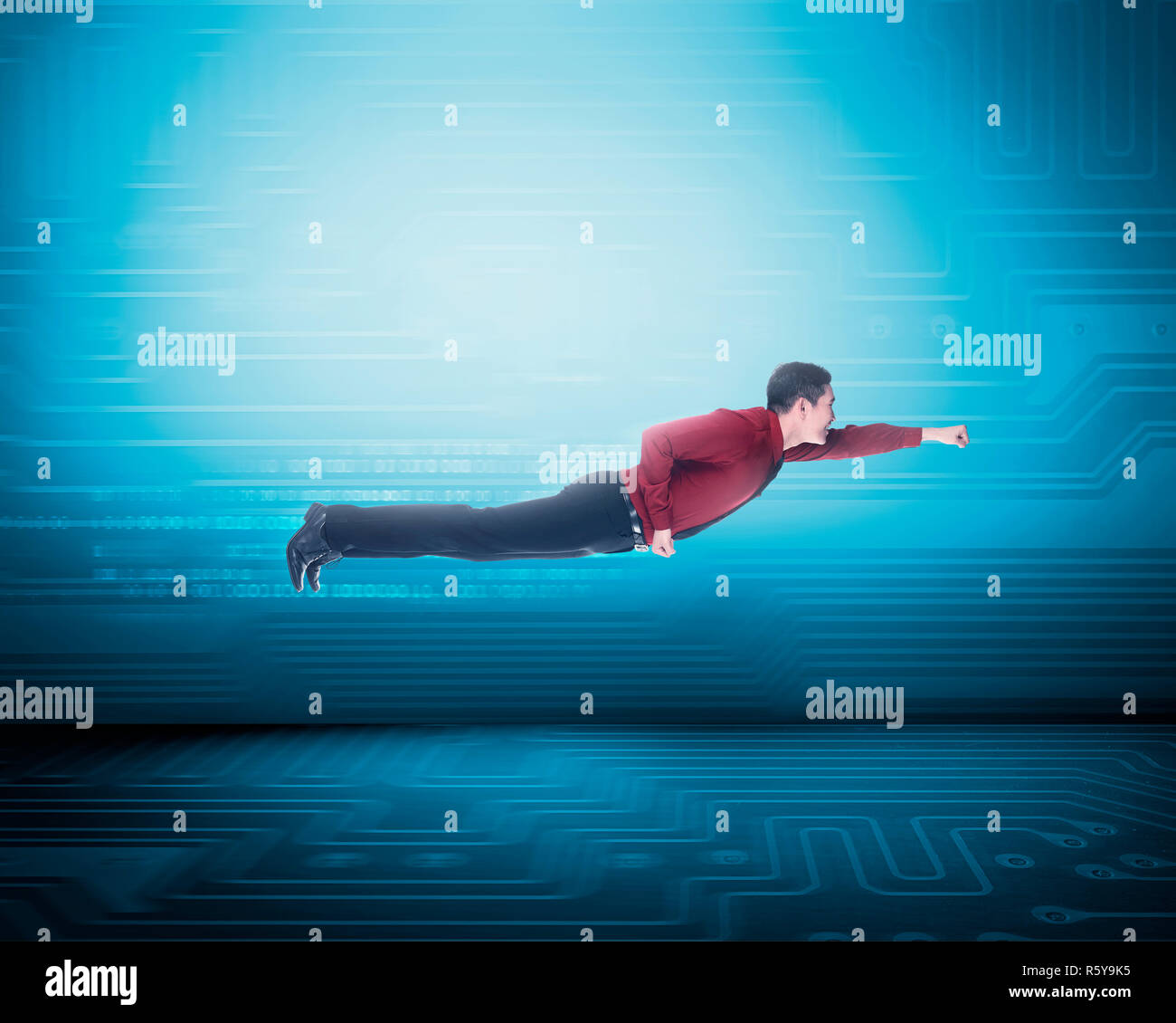 Asian business man flying on binary number Stock Photo - Alamy