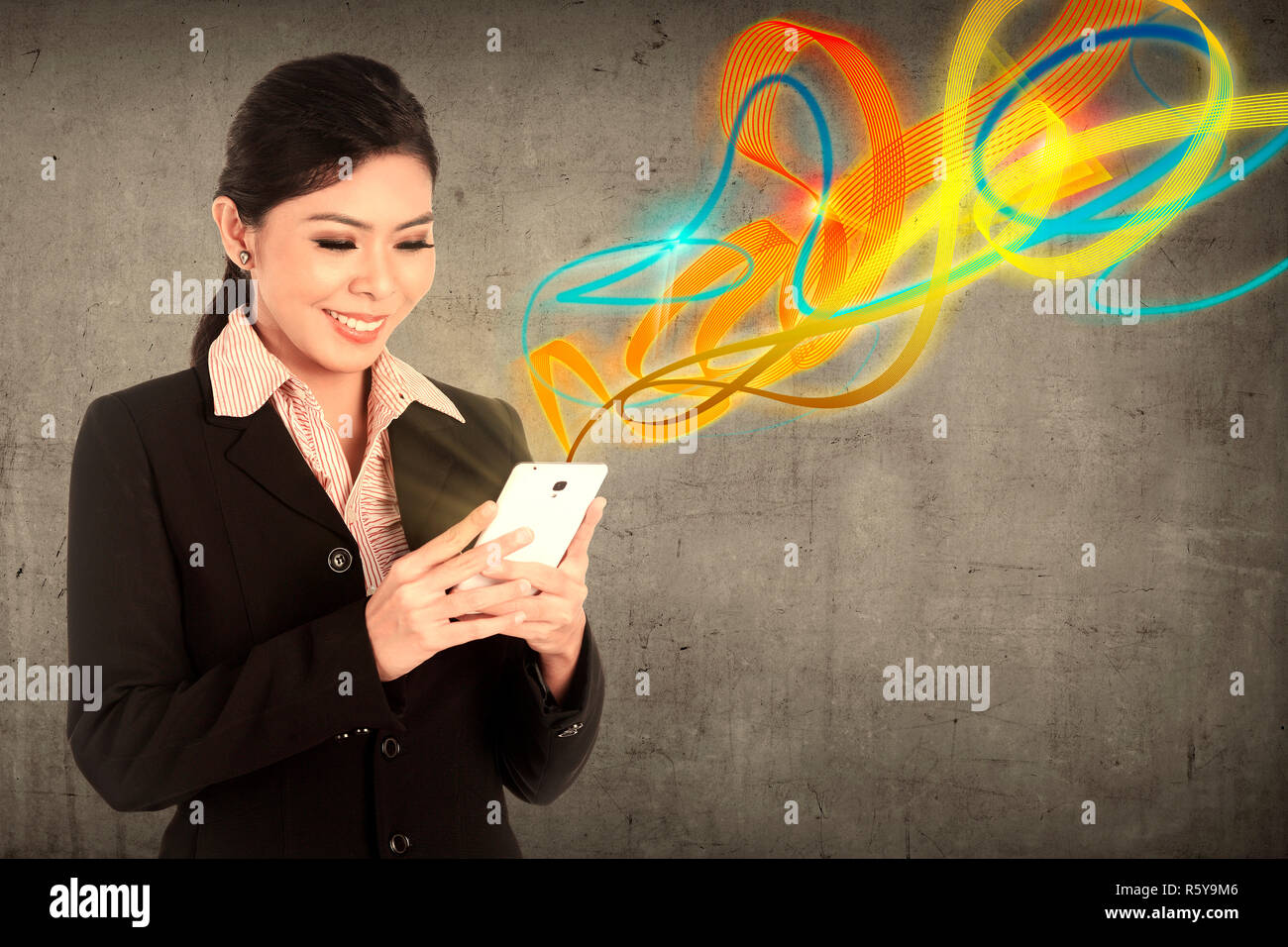 Business woman using gadget Stock Photo - Alamy