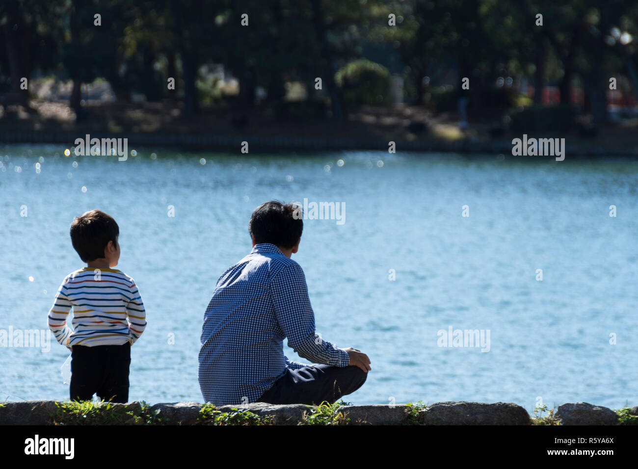 Father and son bonding time at the river or at the lake Stock Photo - Alamy