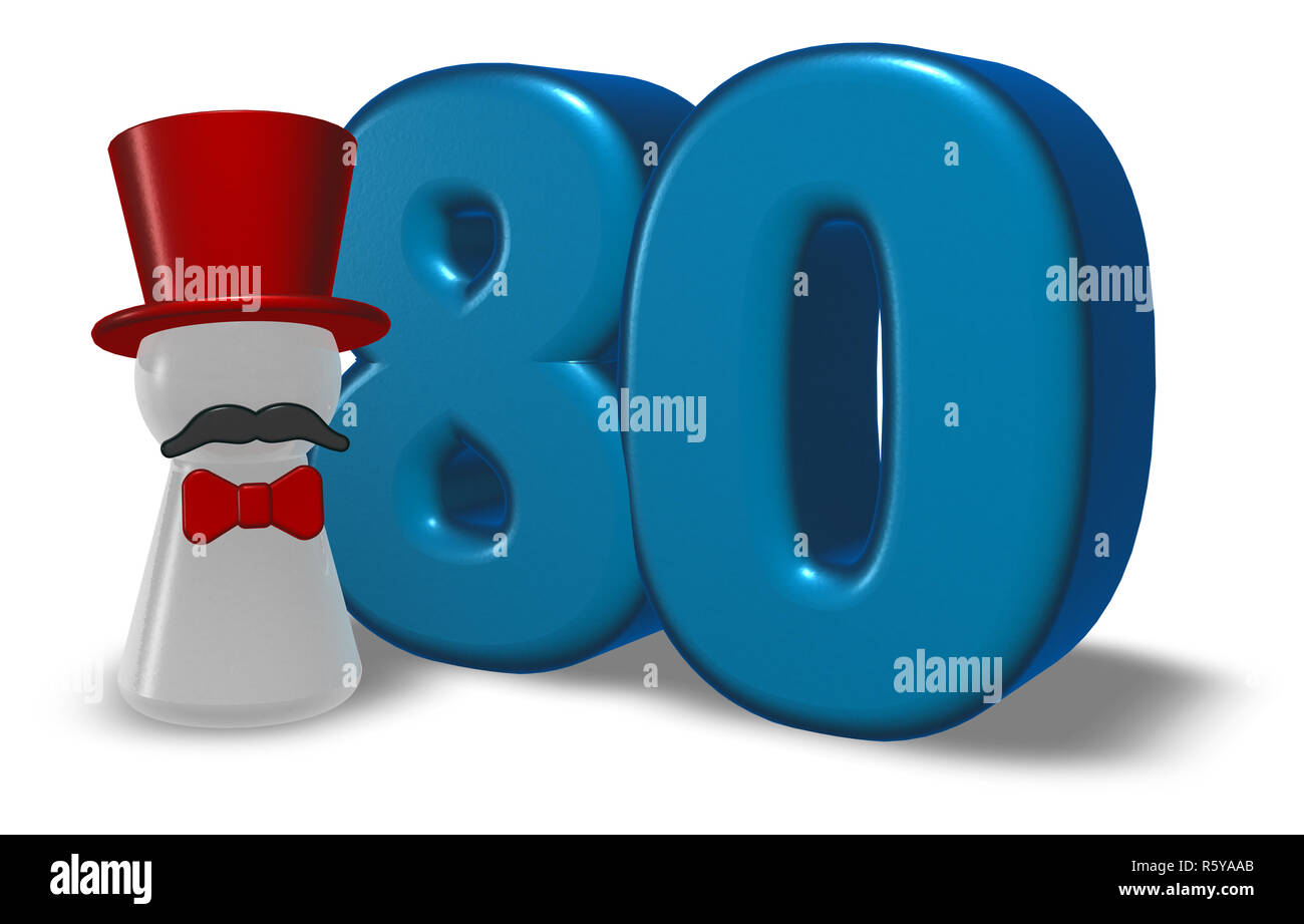 the number eighty and play figure with cylinder and mustache - 3d ...