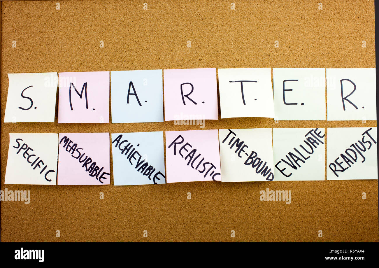 A yellow sticky note writing, caption, inscription Phrase SMARTER in ...