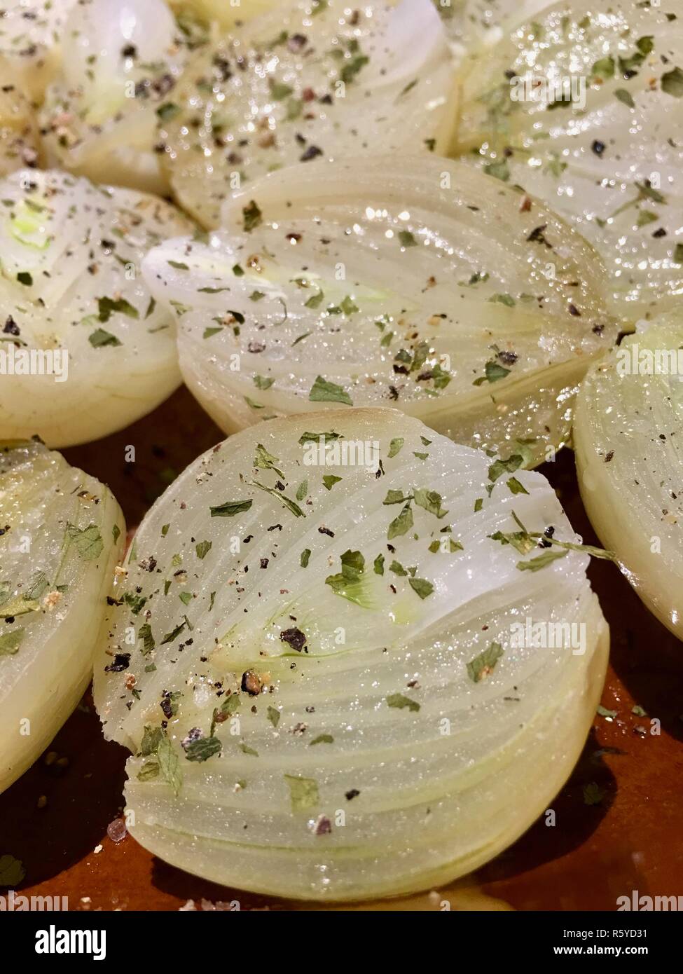 freshly stewed onions in a baking dish Stock Photo - Alamy