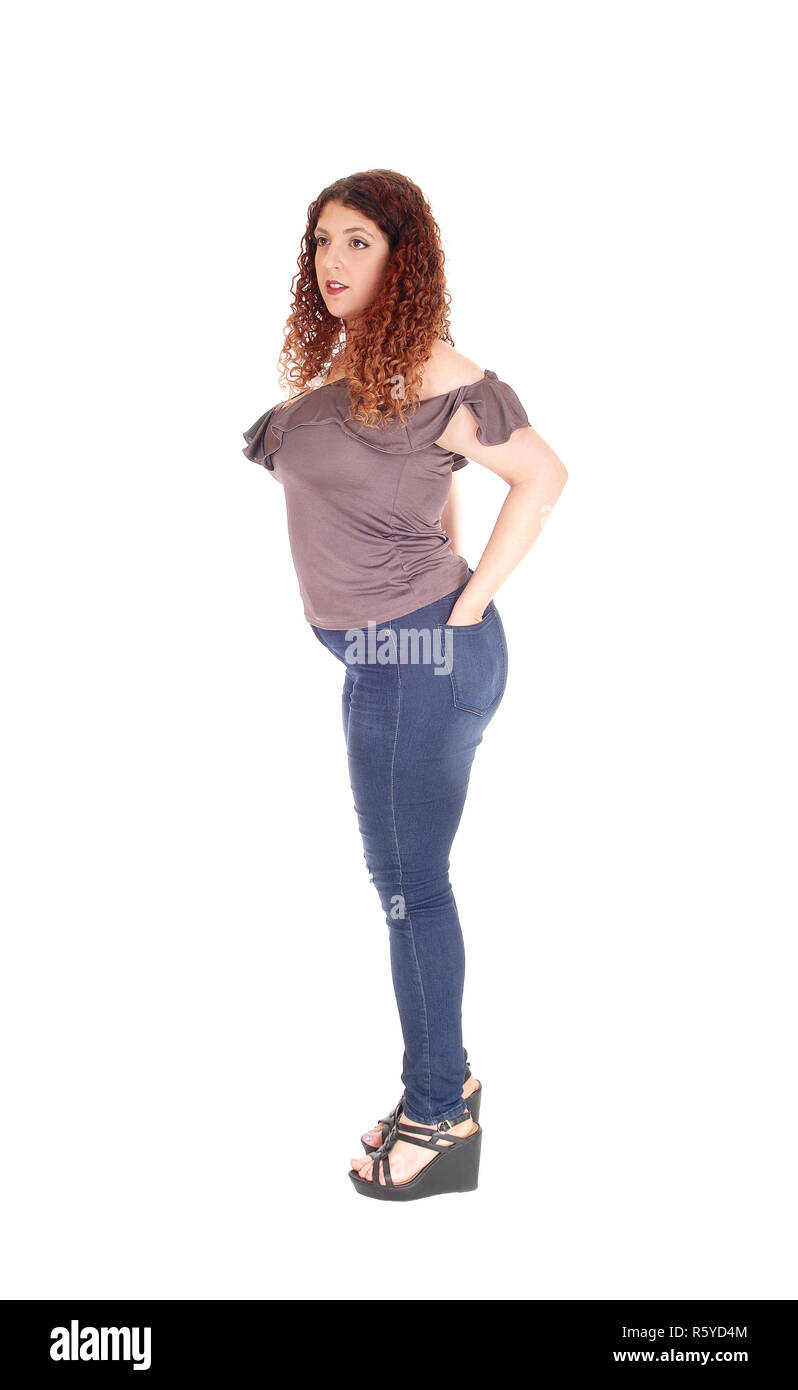 Woman standing sideways profile Cut Out Stock Images & Pictures - Alamy