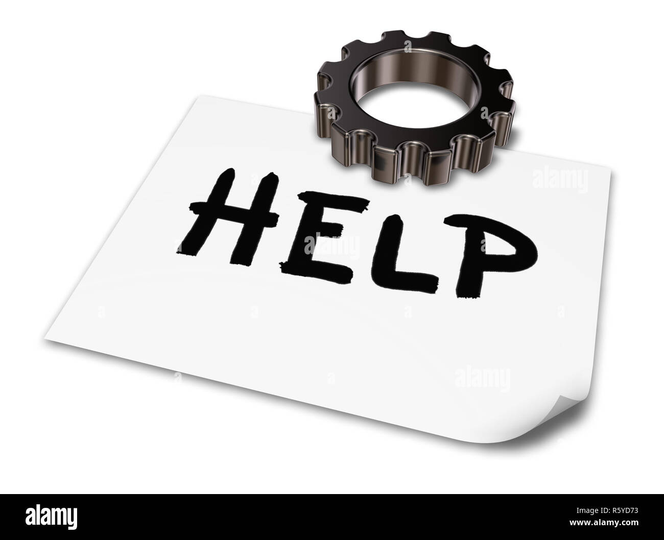 the word help on paper sheet and gear Stock Photo - Alamy