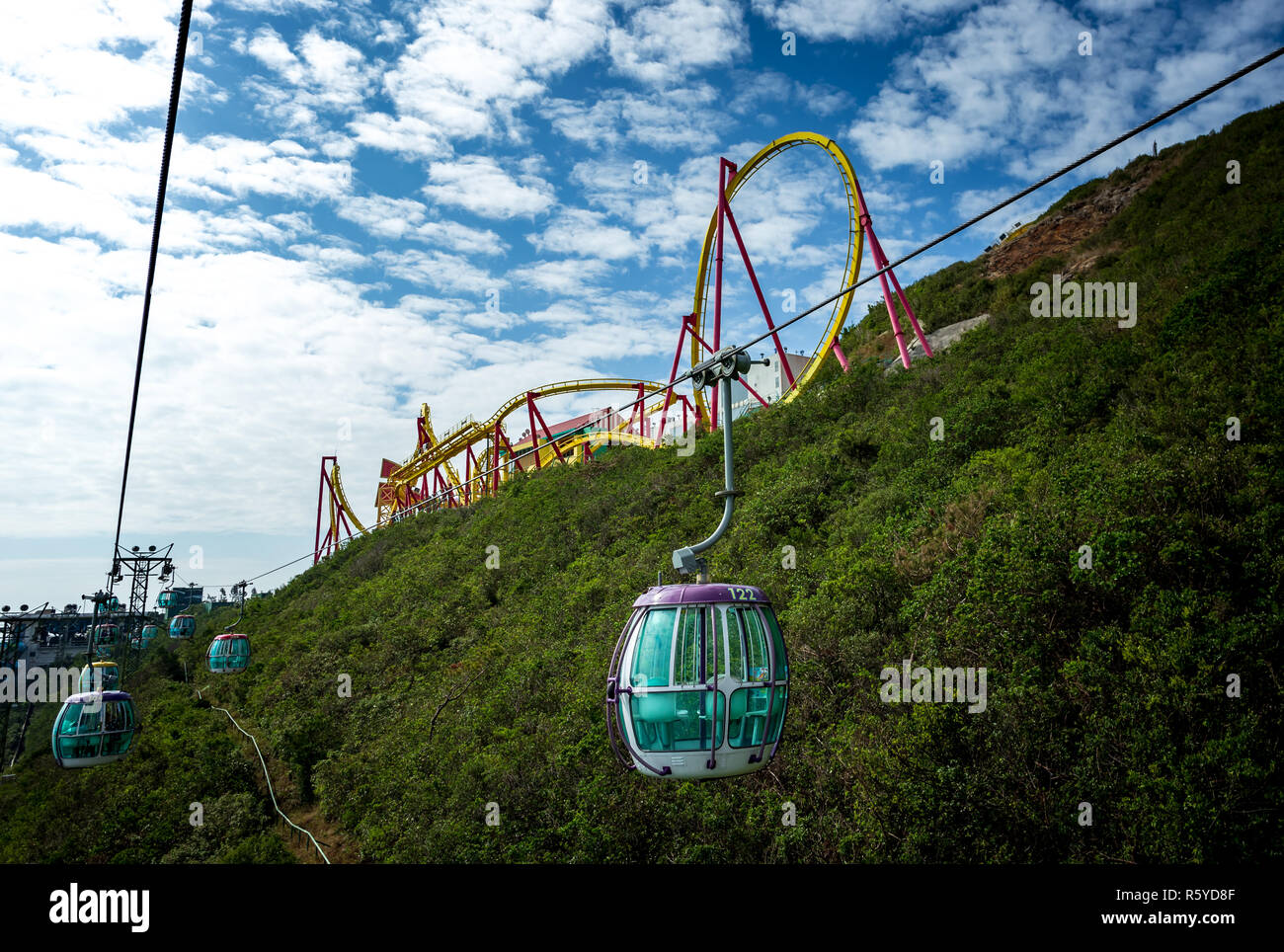 Hong Kong China, Nov 29, 2018: Cablecar in Ocean Park, Hongkong. Cable ...