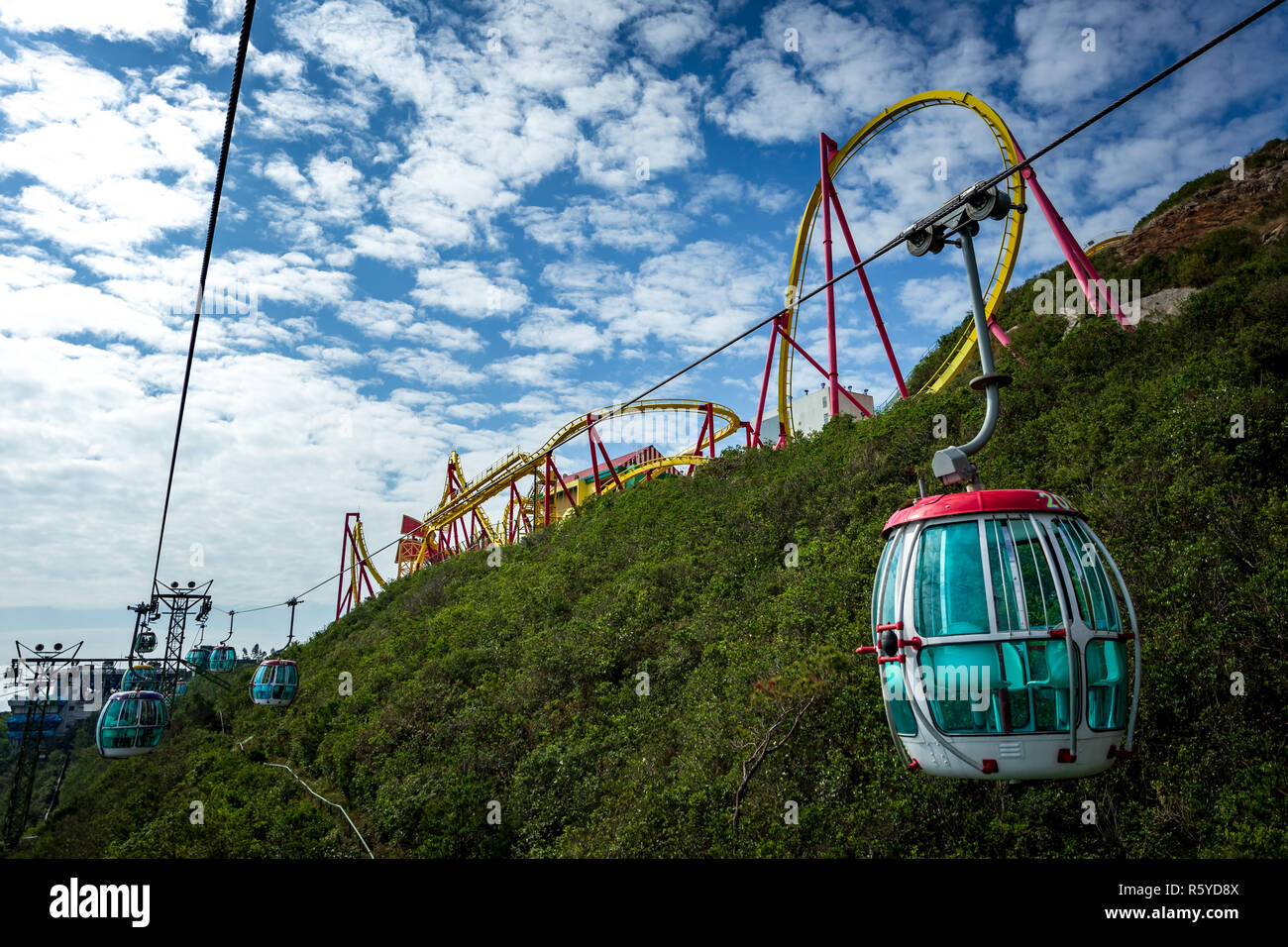 Hong Kong China, Nov 29, 2018: Cablecar in Ocean Park, Hongkong. Cable ...