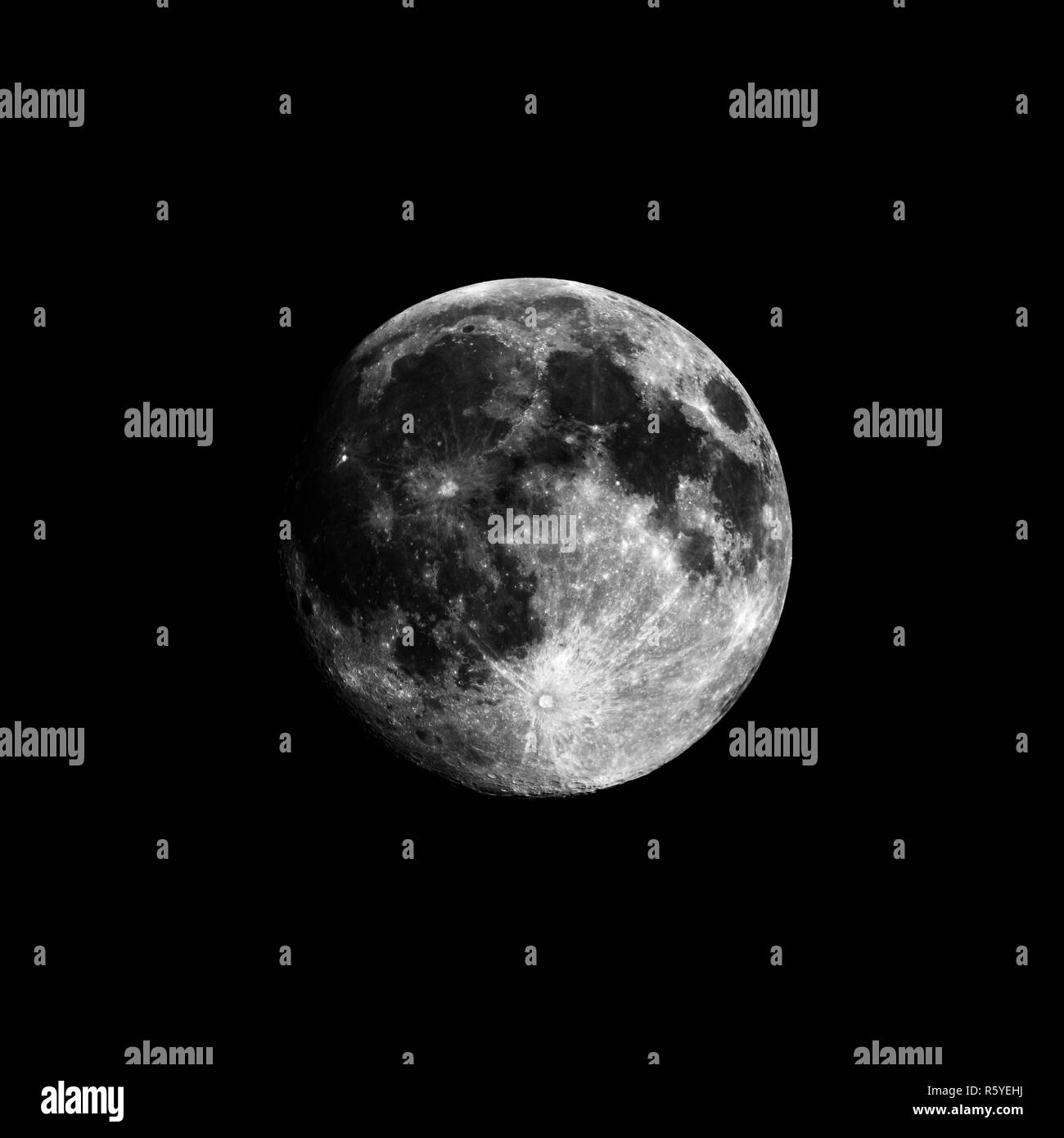 Full moon seen with telescope Stock Photo - Alamy