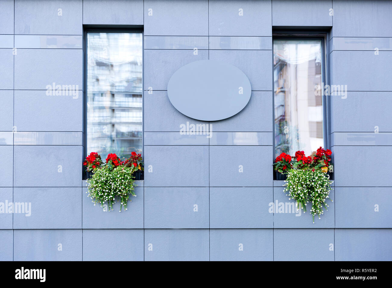 Modern office exterior with beautiful flowers on window sill Stock ...
