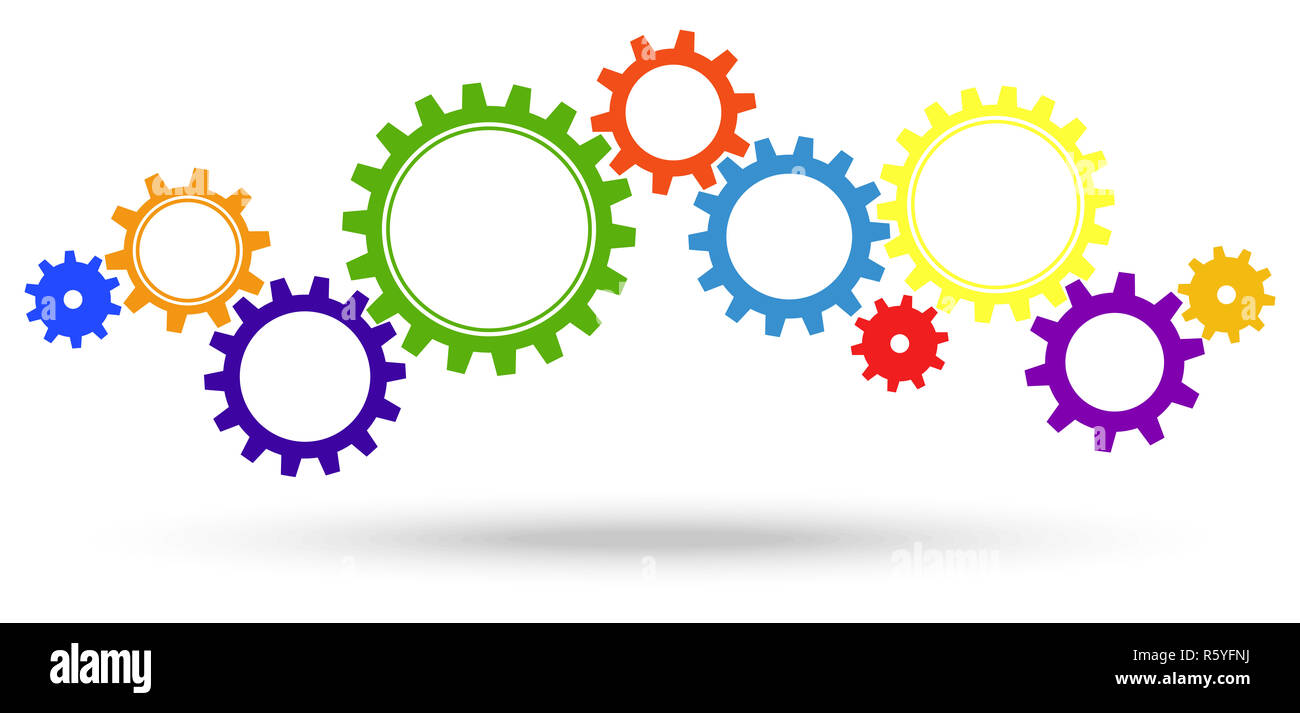 colored gears for cooperation symbolism Stock Photo - Alamy
