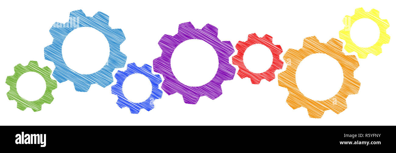 scribble gears for cooperation symbolism Stock Photo - Alamy