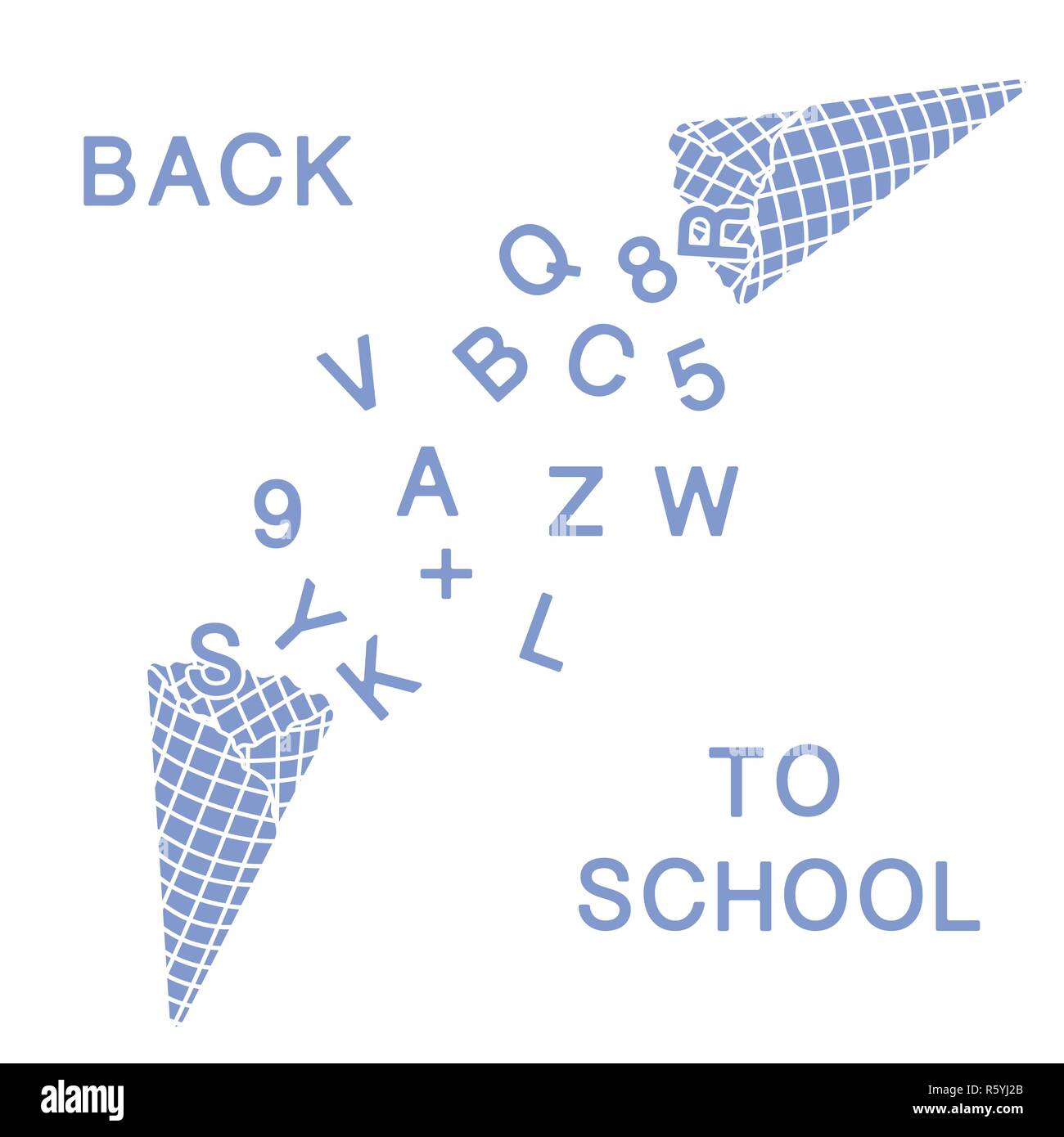 Back to school. Vector illustration with ice cream cones, letters ...