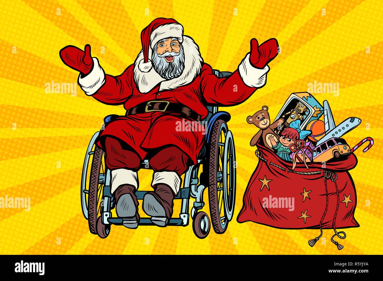 disabled Santa Claus is in a wheelchair, Christmas gifts Stock Photo ...