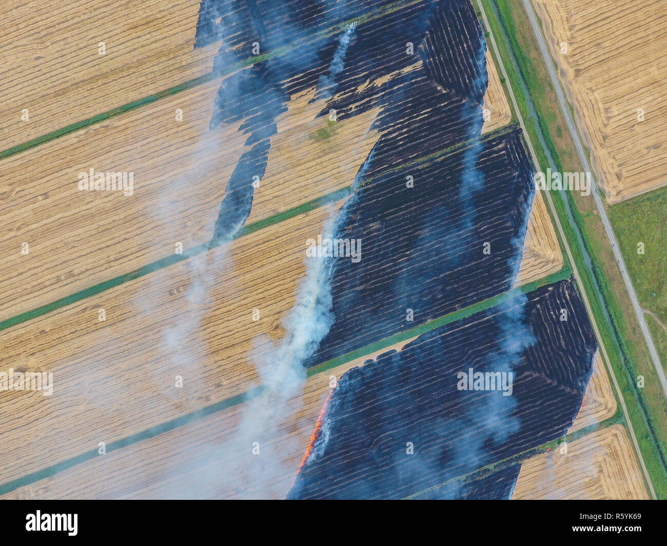 Burning straw in the fields of wheat after harvesting Stock Photo - Alamy