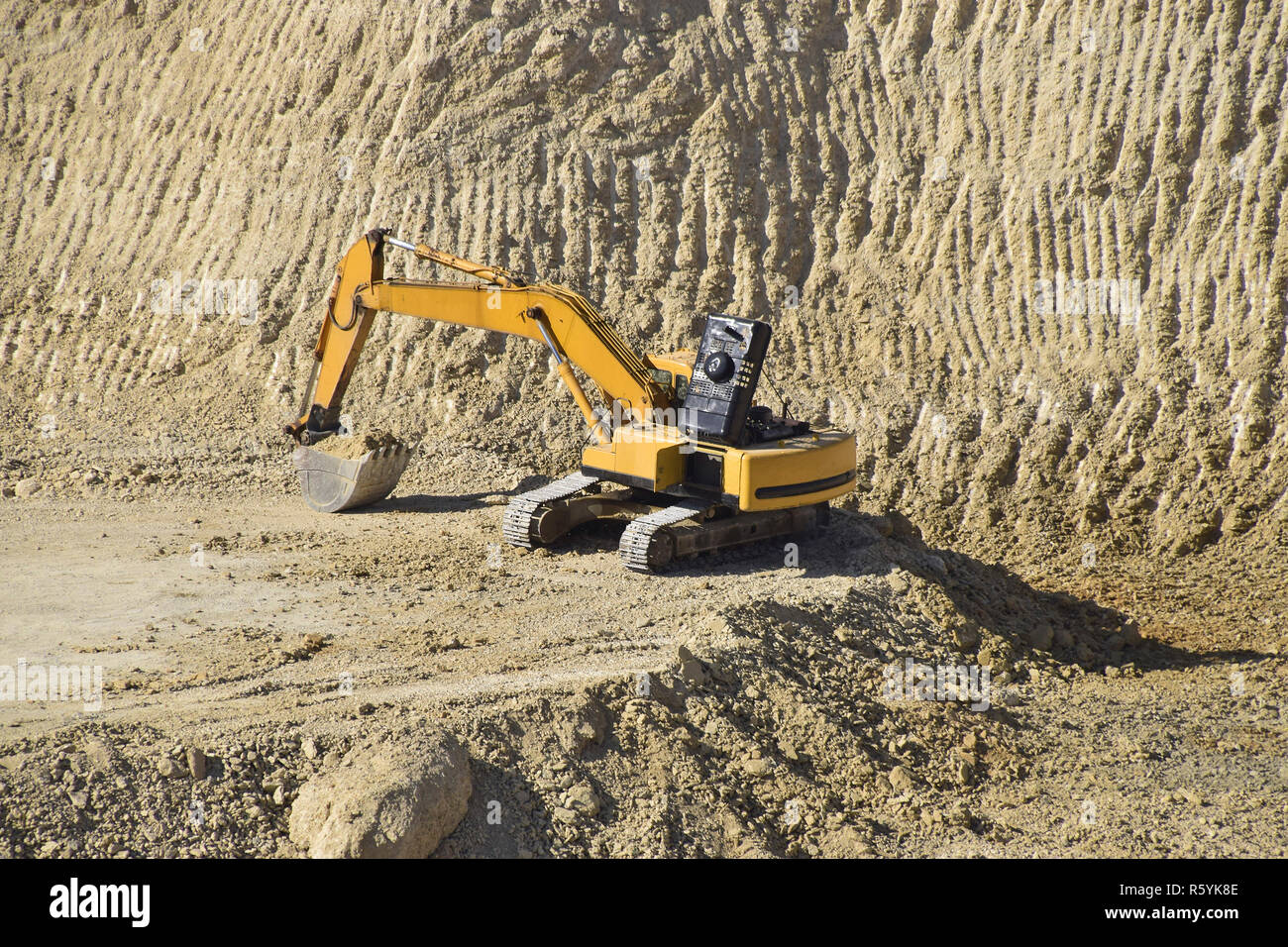 Large quarry for gravel mining, sand and clay. Mining machines a Stock ...