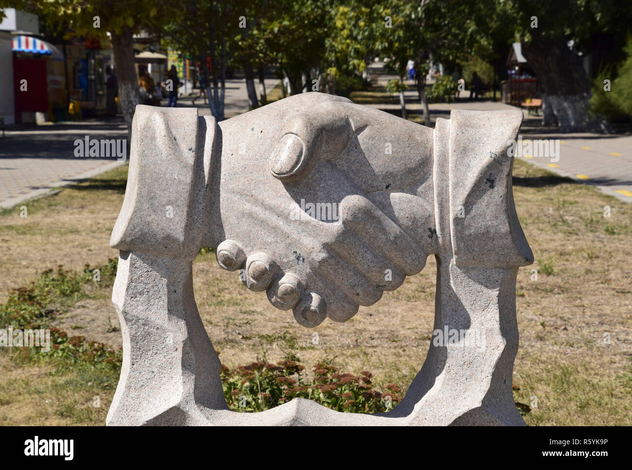 Sculpture handshake. Symbol of friendship and cooperation Stock Photo ...