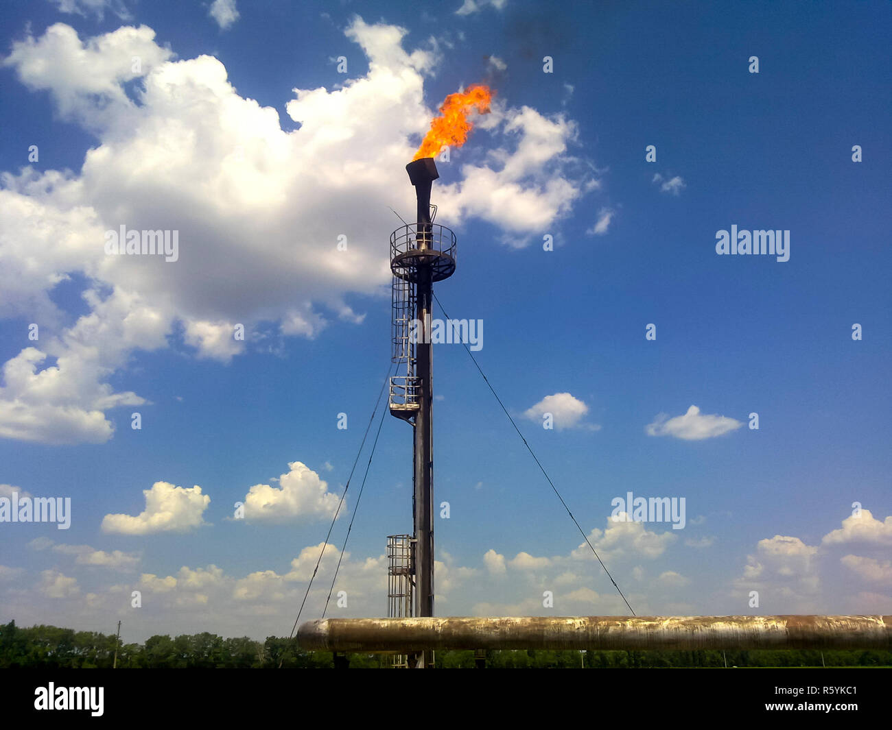 Flare for flaring associated gas. The end point of the pressure Stock ...