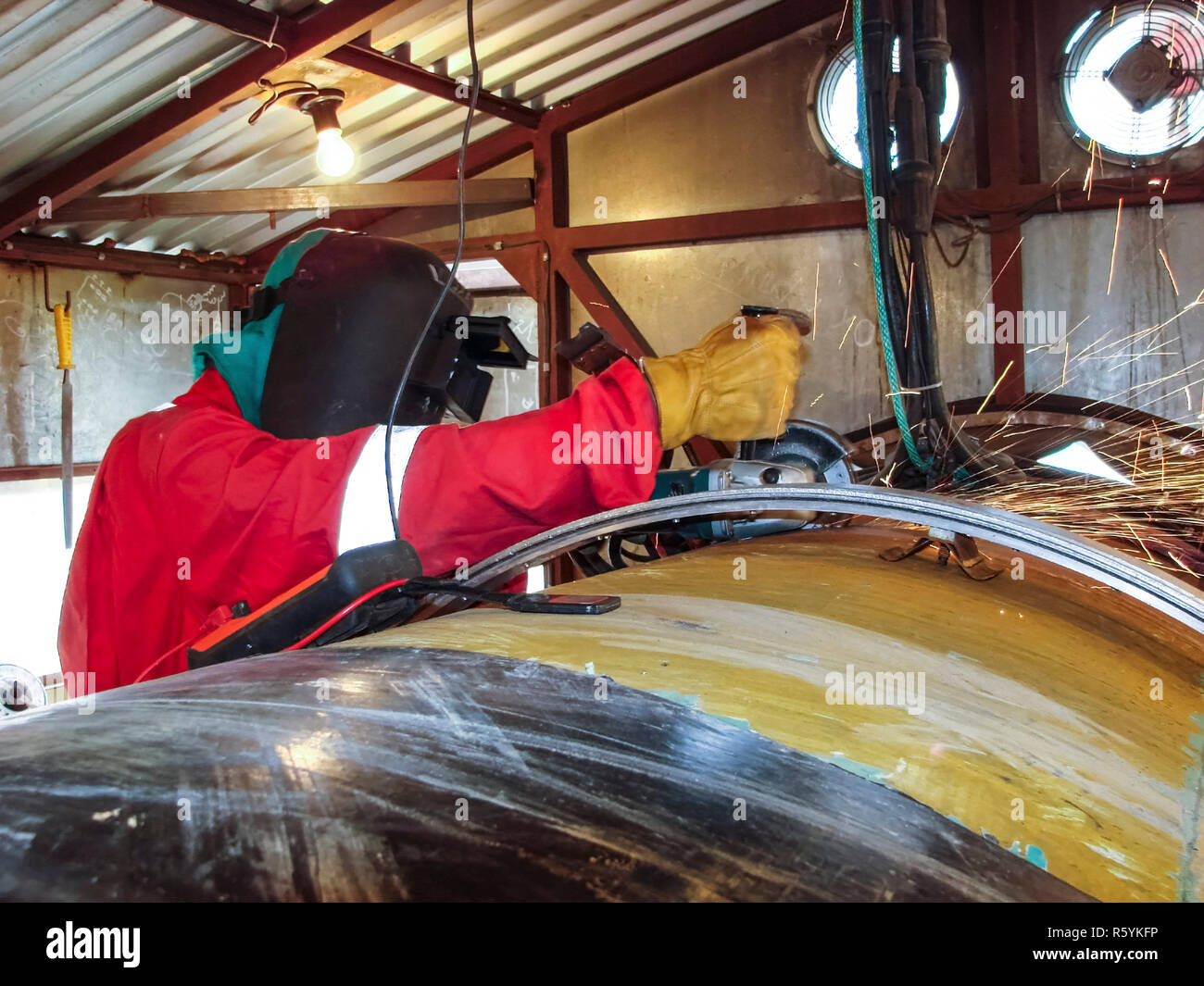 Safety at work. Welding and installation of the pipeline. Indust Stock ...