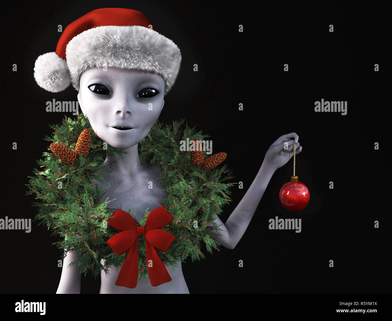 3D rendering of an alien wearing a Santa hat Stock Photo - Alamy
