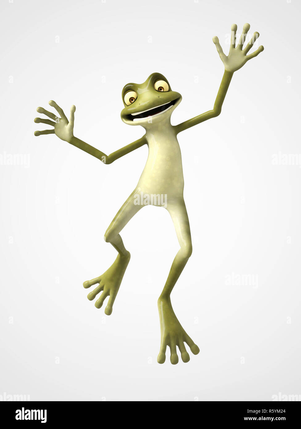 3D rendering of cartoon frog jumping for joy Stock Photo - Alamy