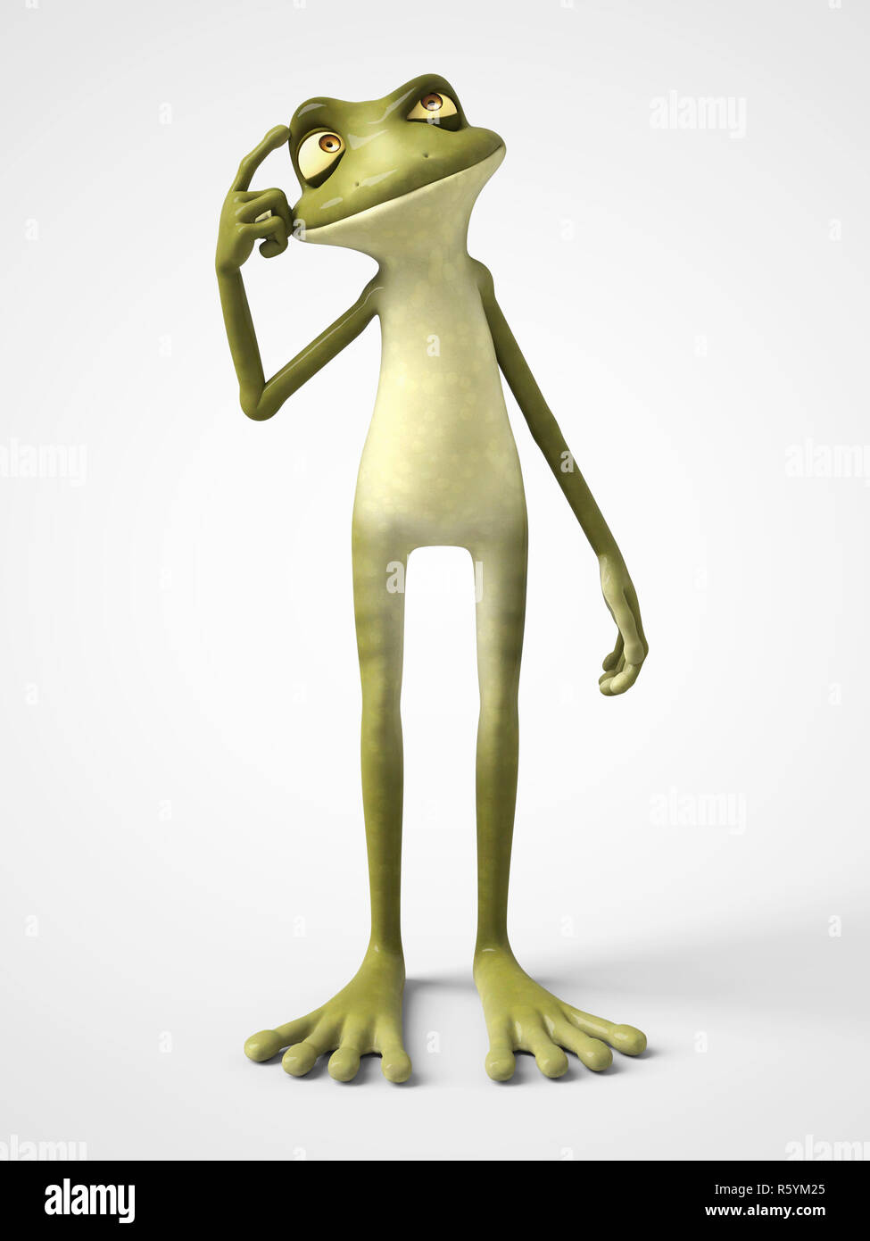 3D rendering of cartoon frog thinking about something Stock Photo - Alamy