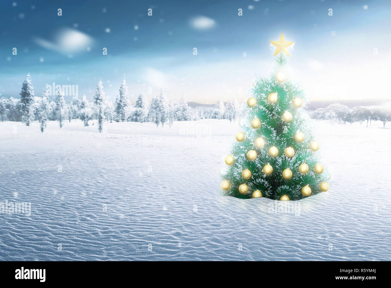 Beautiful decoration of christmas tree with yellow balls Stock Photo ...