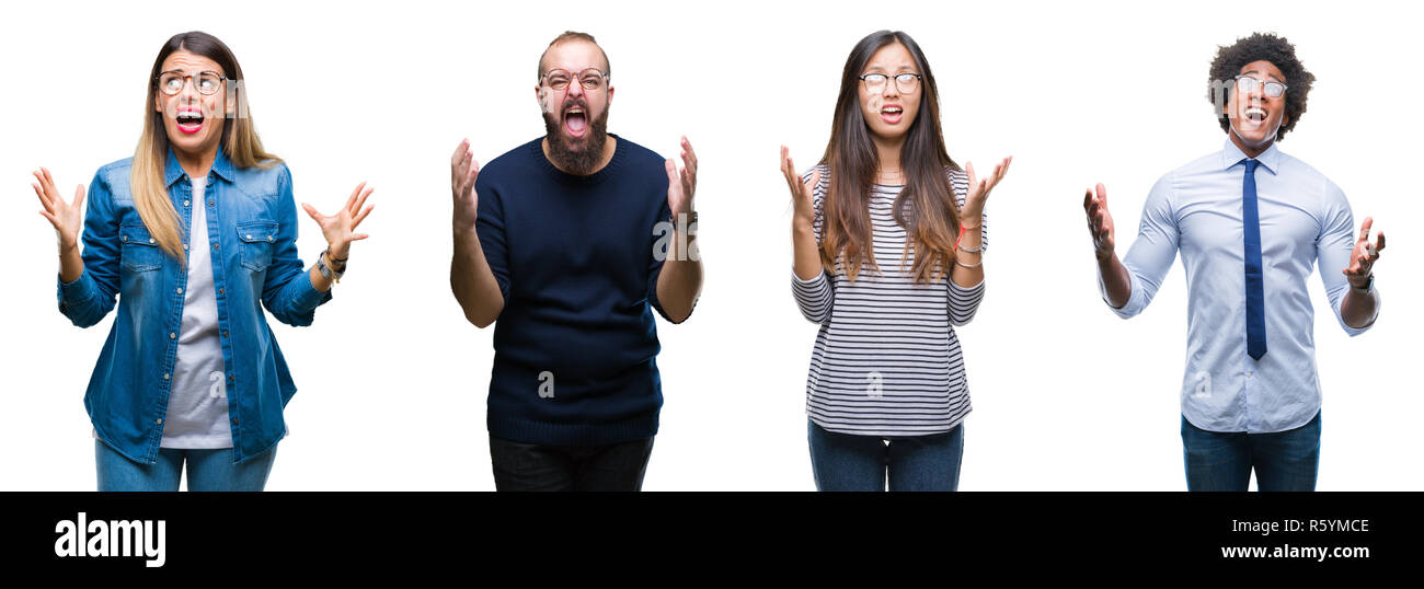 Collage of group of young business people over isolated background ...