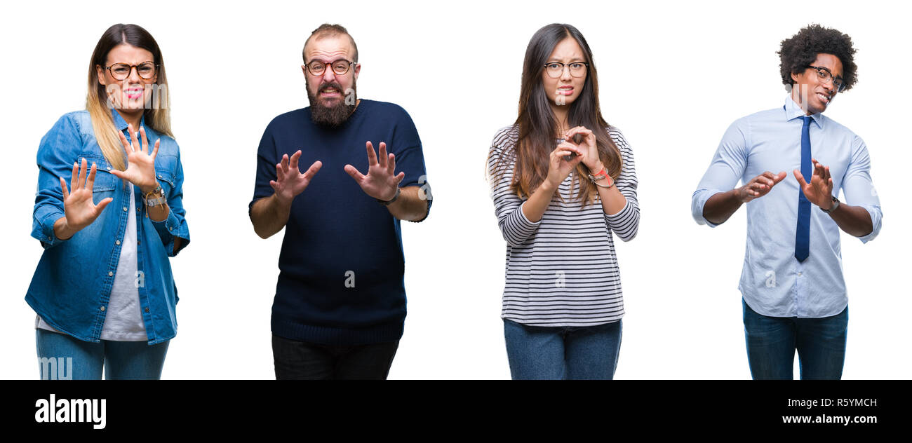 Collage of group of young business people over isolated background ...