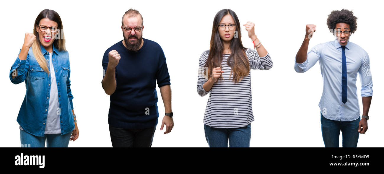 Collage of group of young business people over isolated background ...