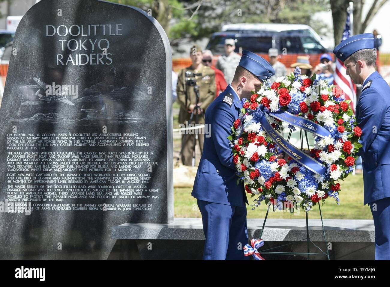 Air Force Academy cadets Robert Breen and Gabriel Perez lay a wreath ...