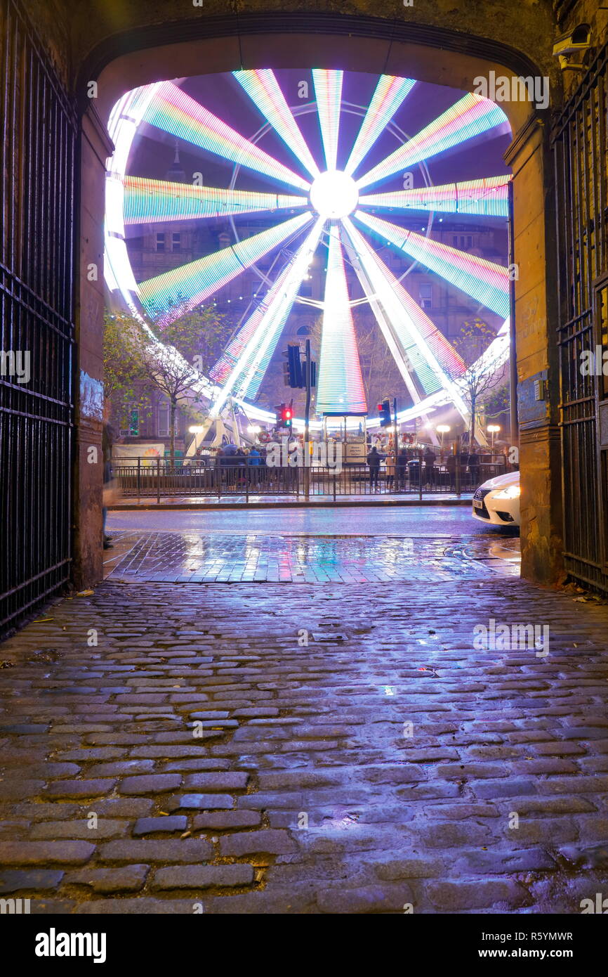 Long exposure of the big wheel tourist attraction in Leeds City Centre ...